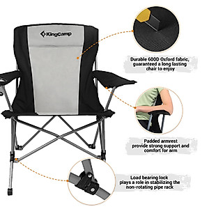 KingCamp 2 Pack Folding Camping Chair Oversized Heavy Duty Portable Lawn Chairs for Adults with Comfortable Tilted Back, Mesh Cup Holder and Carry Bag for Camping/Travel/Fishing (Black)