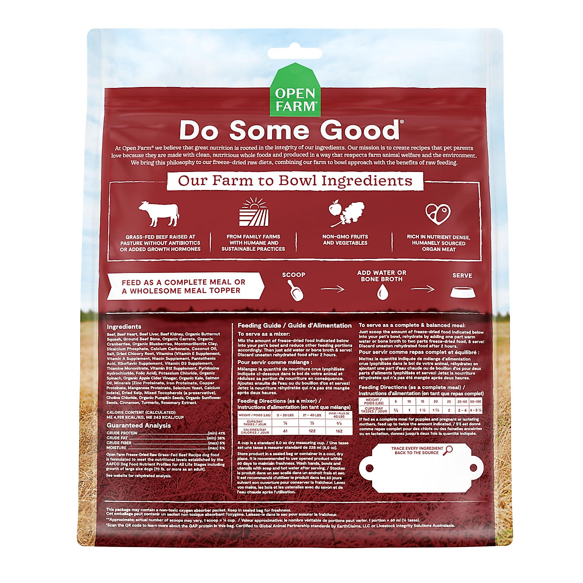 Open Farm Freeze Dried Raw Dog Food, Humanely Raised Meat Recipe with Non-GMO Superfoods and No Artificial Flavors or Preservatives (13.5 Ounce (Pack of 1), Grass Fed Beef Recipe)