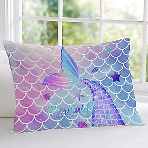 MUSOLEI Mermaid Tail Fitted Sheet Twin 3D Fantasy Bedding Set for Girls Kids and Teens 2Pcs 1 Deep Pocket Fitted Sheet Mermaid Sheets with 1 Pillowcases Microfiber (01, Twin)