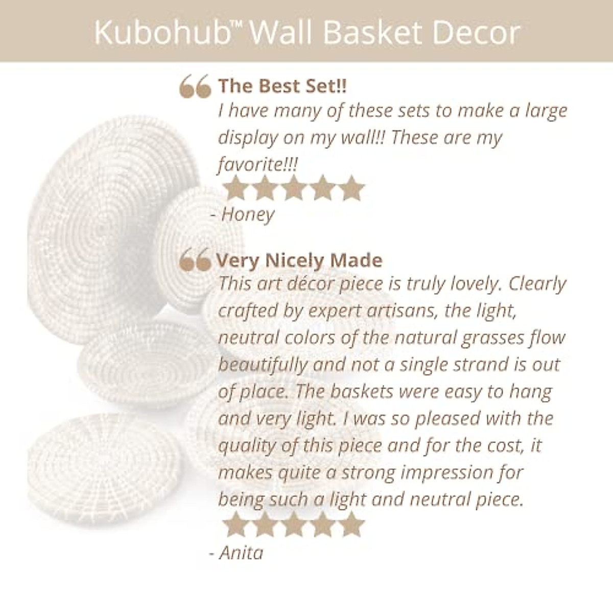 Kubohub Wall Basket Decor Boho Set of 6 - Handcrafted Seagrass Hanging Woven Wall Baskets for Coastal, Farmhouse, Boho Wall Decor - Unique Wicker Wall Art Decor