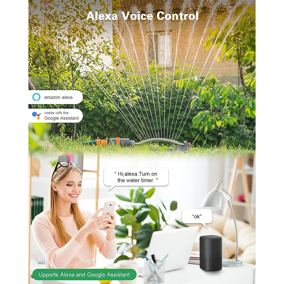 Zefinot WiFi Water Timer for Garden Hose - 2 Zone Hose Timers for Watering, 2 Watering Patterns, Smart Sprinkler Timer System, Irrigation Timer Compatible with Alexa and Google