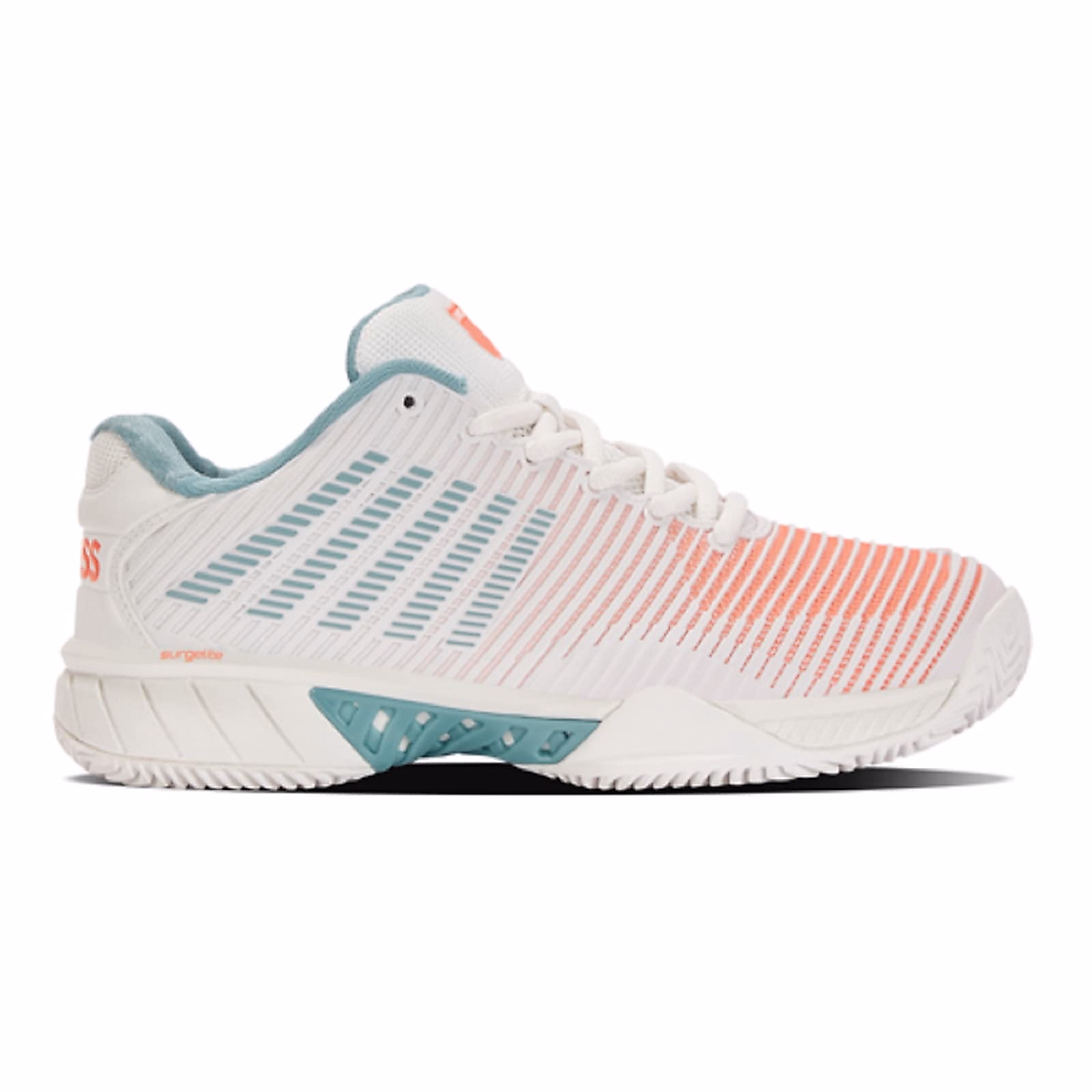 K-Swiss Women's Hypercourt Express 2 HB Tennis Shoe, Blanc De Blanc/Nile Blue/Desert Flower, 8 M