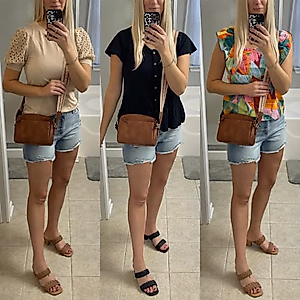 BOSTANTEN Small Crossbody Purse for Women Triple Zip Cell Phone Leather Shoulder Handbag with Wide Guitar Strap Brown