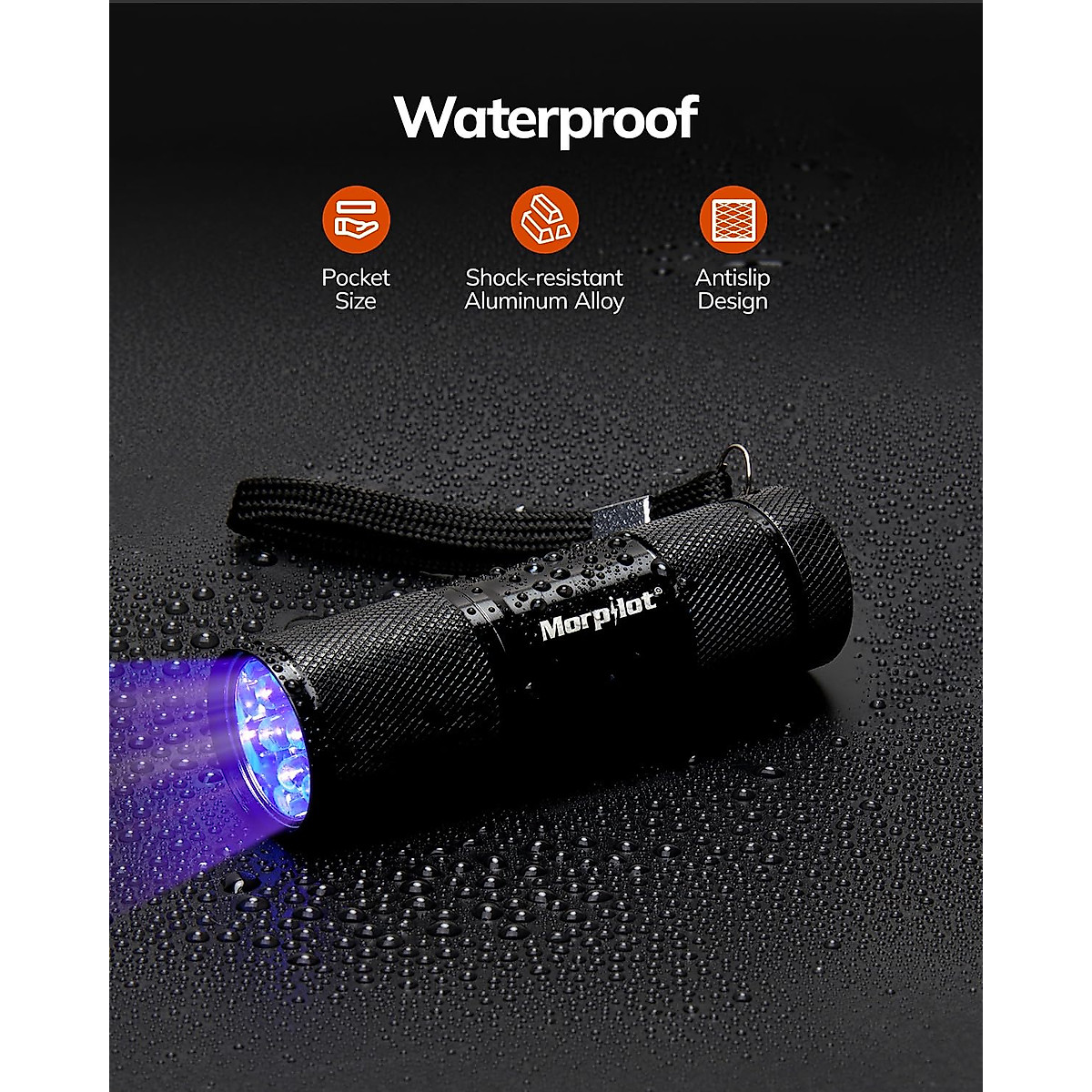 Morpilot Black Light Flashlight Mini UV Flashlight: 395nm Blacklight Flashlights, 9 Led Pet Urine Detector Light for Dog/Cat, Dry Stains, Resin Curing, Bed Bug