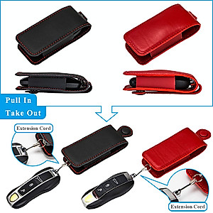 AeroBon Real Leather Key Cover Leather Key Pouch Compatible with Porsche Key Fob (Black)