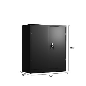 Lockable Cabinet Metal Storage Cabinet, 42" Locking Metal Storage Cabinet with 2 Adjustable Shelves,Black Metal Cabinet with 2 Doors and Lock for Office, Garage, Home (Black, 42")