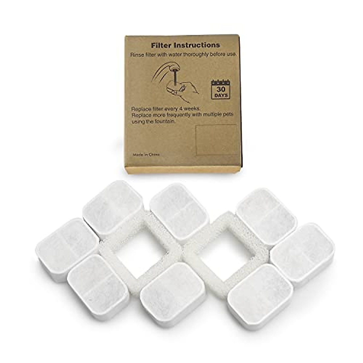 10 Pack Ceramic Cat Water Fountain Replacement Filters, 8 Pack Pet Fountain Replacement Filters and 2 Pack Foam Filters for Tritone/Fiumi Ceramic Pet Lotus Ceramic Pet Drinking Fountain