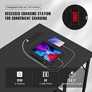 IFANNY 55’’ Computer Desk, PC Gaming Desk with Power Outlet & USB Ports, Large Home Office Desk with Storage Shelves & Steel Frame, Industrial Study Desk for Bedroom (Black)