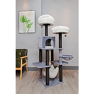 Catry Babylon Cat Tree - A Dynamic Complex Cat Tower with Cat Hammock, Scratching Post, and Playful Toys Invariably Trap Kitten to Stay Around This Easy Assembled Sturdy Cat Furniture, Classic Grey