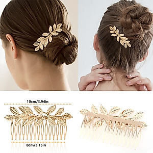 6 Pack Vintage Hair Side Combs Metal for Women Girl, Bridal Leaf Decorative Clips Gold French Twist Hair Slide Comb with Teeth Grip for Bride Wedding Headpiece Hair Accessories
