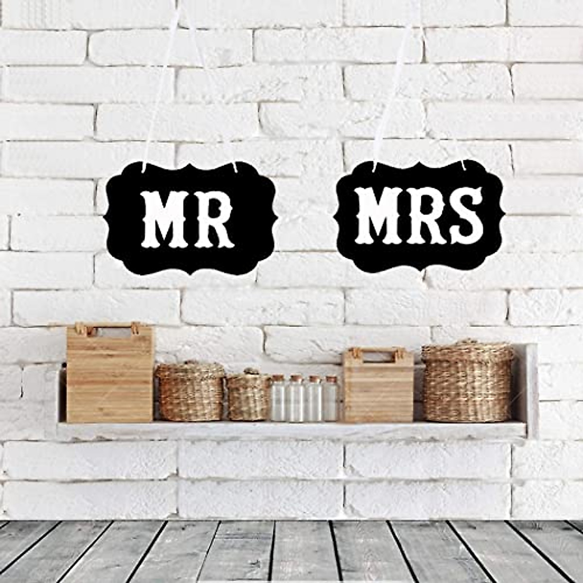 Borsgye 33PCS Just Married Banner Mr and Mrs Wooden Signs Letter Deco Set Printed Balloons Glitter Latex Balloons Gold Cake Toppers Reception Sign Garland for Table Bridal Decorations Supplies