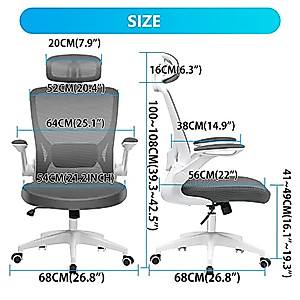 KERDOM Ergonomic Office Chair, Breathable Mesh Desk Chair, Lumbar Support Computer Chair with Headrest and Flip-up Arms, Swivel Task Chair, Adjustable Height Gaming Chair, Darkgray