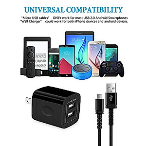 Micro USB Charger, Dual USB Port Wall Block with 6FT Android Fast Charging Cable for Kindle Fire HD 10 8 7 Kids Edition Tablet Paperwhite E-Reader, Samsung J8 J7 Pro S6 S7, Droid Cord AC Power Adapter