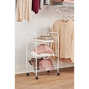 Rubbermaid 3-Tier Shelving Wheeled Organizer, Wire Adjustable Metal Storage Cart, for Office/Kitchen/Bedroom/Laundry Home Use