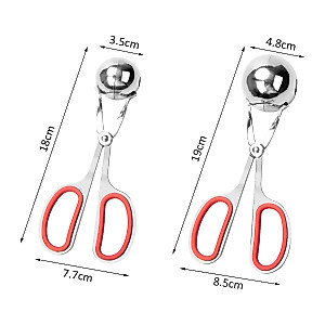 Meatball Maker, AHIER 2PCS None-stick Meatball Scoop Ball Maker with Detachable Anti-Slip Handles, Stainless Steel Meat Baller Cake Pop Scoop for Kitchen (1.38"&1.78")