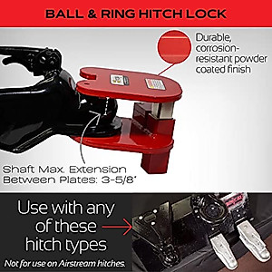 Equipment Lock BRHL - Steel Ball and Ring Hitch Lock - Durable, Secure Trailer Hitch Lock - Trailer Accessories - Electro-Plated and Powder Coated Finish - Red