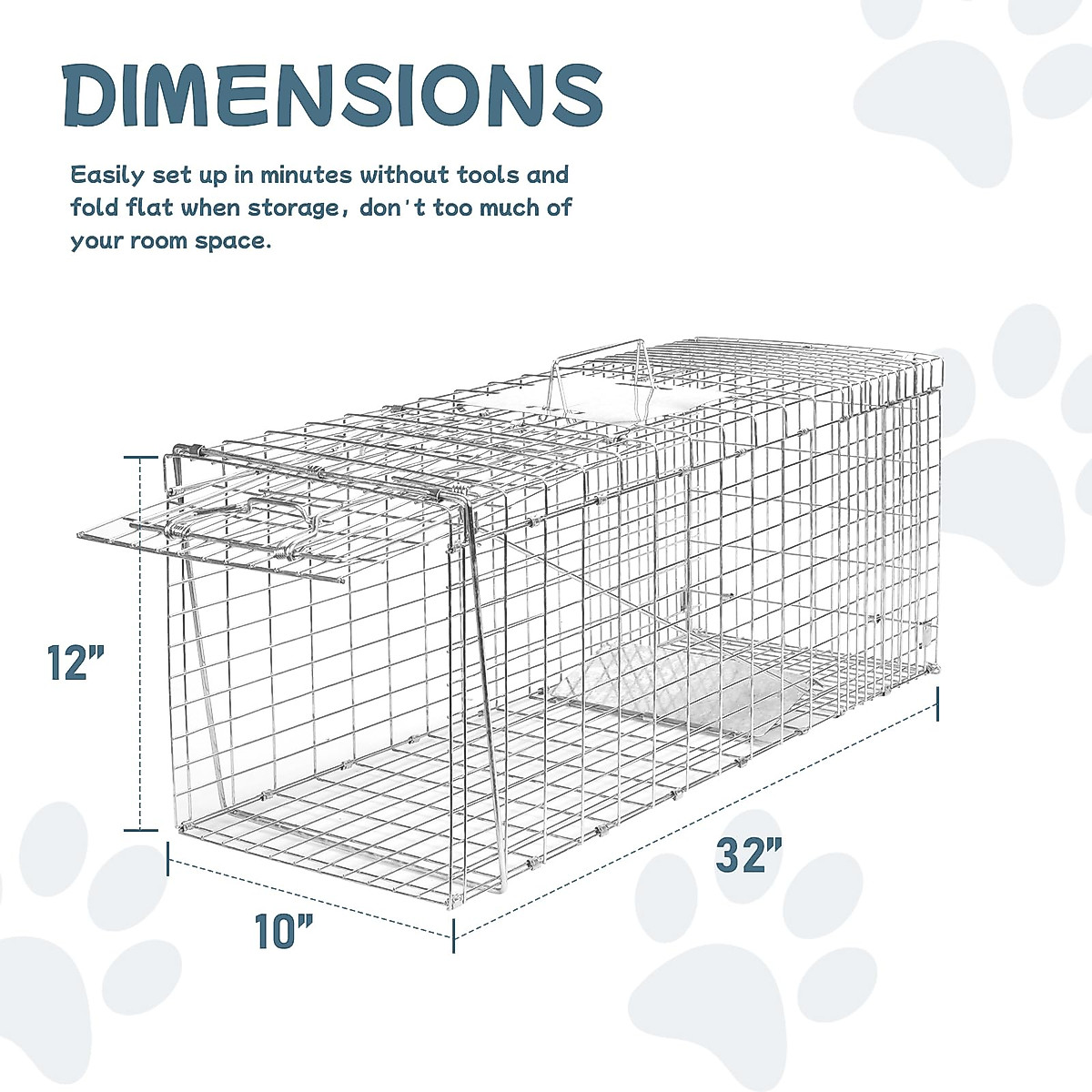 Animal Trap 32"x10"x12" Cage Trap, Heavy Duty Folding Raccoon Traps, Humane Cat Trap for Stray Cats,Rabbits,Squirrels,Outdoor Small Animal Trap,Humane Catch & Release
