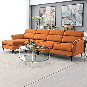 LCH L-Shaped Convertible Sectional Sofa Upholsted Chaise, Reversible Couch w/Metal Legs, Left/Right Handed Facing, 111 inch, Livingroom Furniture, Perfect for Apartment, Guestroom, Orange