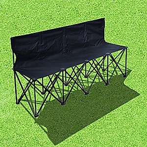 BenefitUSA 4 Seater Sideline Bench Portable Folding Team Sports Bench Sits Outdoor Waterproof- Black