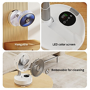 Socool 20000mAh 8" Portable Fan Battery Operated Fan, Oscillating Charging Fan, Remote Control LED Light, 112 Hours Working Portable Foldable Fan for Camping Travel Outdoor (White 2000mAh, 8inch)