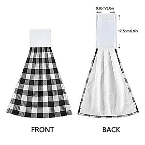 Oarencol Black and White Buffalo Check Plaid Kitchen Hand Towel Absorbent Hanging Tie Towels with Loop for Bathroom 2 Pcs