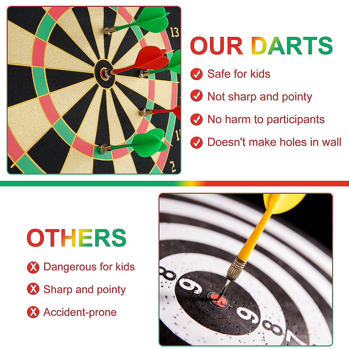 WIn SPORTS Magnetic Dart Board Kids Game,Two Sided Roll Up Dartboard,Indoor Outdoor Game,15 Inch Kids Darts Board,Includes 12 Magnetic Safe Darts,Easily Hangs Anywhere