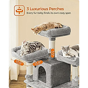 FEANDREA 67-Inch Multi-Level Cat Tree for Large Cats, with Cozy Perches, Stable, Light Gray UPCT18W