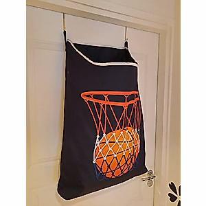 ByRebes Large over the Door Laundry Hamper for Boys w Hooks Basketball Laundry Basket College Dorm Room Essentials Bathroom Decor Wall Hanging Bag