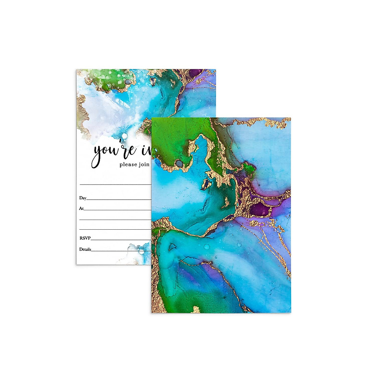 Paper Clever Party Teal and Purple Invitations with Envelopes (25 Pack) - Graduation, Wedding, Bridal Shower, Baby Shower - Elegant Watercolor 5x7 Blank Cards