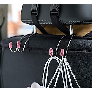 JOJOY LUX 2 Pack Seat Back Organizers, Bling Diamond Universal Car Headrest Hangers, Strong and Durable Auto Backseat Storage Hooks (Pink)
