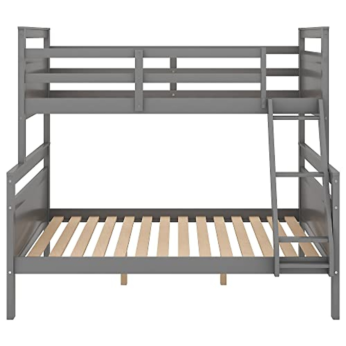 MOEO Twin Over Full Bunk Bed with Ladder, Convertible to 2 Separated Wood Bedframe for Kids, Teens, Adults, Bedroom, No Box Spring Needed, Gray