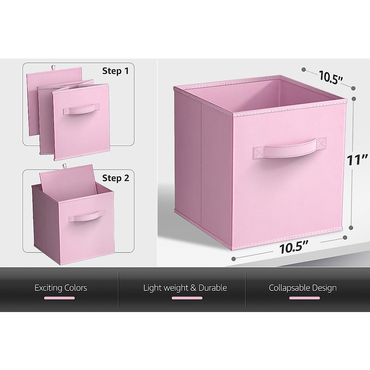 Sorbus Storage Cubes - 11 Inch Foldable Fabric Baskets for Organizing Pantry, Closet, Shelf, Toy Box, Cubby - 6 Collapsible Cloth Cube Storage Bins for Home, Nursery, Playroom, Bedroom (Pastel Pink)