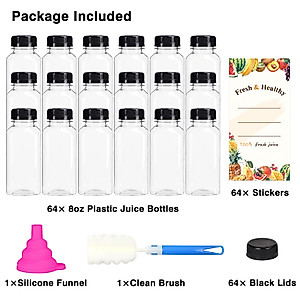 Moretoes 64pcs 8oz Juice Bottles, Juice Bottles with Tamper Evident Caps, Reusable Juicing Bottles Bulk for Juice Milk Smoothie and Other Beverages