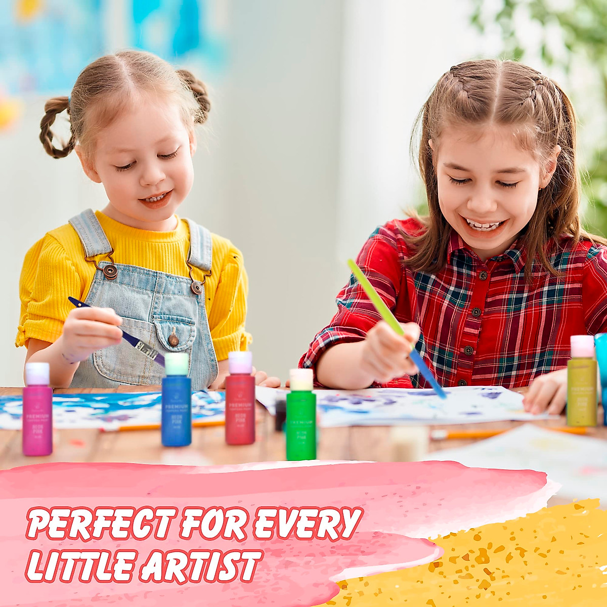 Kids Tempera Paint Set | Value Pack Includes 40 Washable Non-Toxic Colorful Paints (2oz bottles) & 15 Brushes | Metallic, Neon, Glow In The Dark, Glitter Paints | Paint For Arts & Crafts, Fun Projects