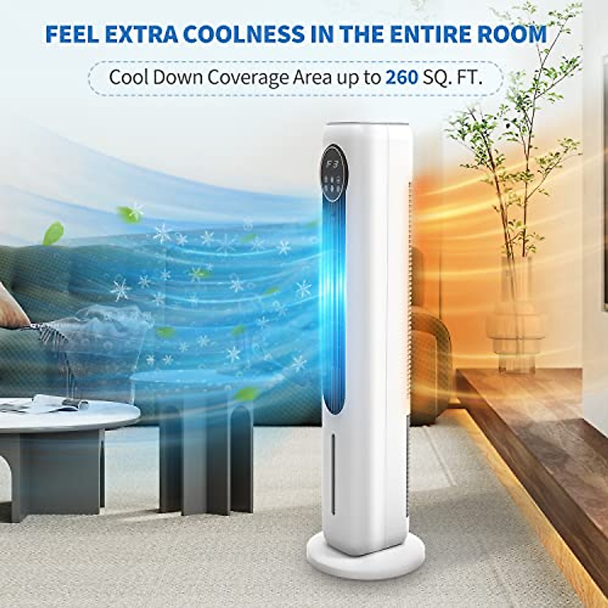 Evaporative Air Cooler Air Conditioner Portable with Remote Control, 50 Degree Oscillation, 3 Speeds & Adjustable Modes, 15 Hour Timer with Ice Packs for Home Office School Outdoor