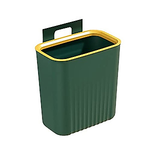 Kitchen Trash Can with Lid - Trash Can 9L Large Capacity Wide Opening Plastic Wall-Mounted Cabinet Sliding Rubbish Bin Household Products - Green A