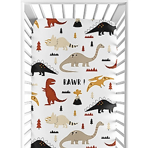 Sweet Jojo Designs Mod Dino Boy or Girl Fitted Crib Sheet Baby or Toddler Bed Nursery - Orange, Tan, Rust, Taupe, Mustard Yellow, Beige, Brown and Black Modern Dinosaur Boho Dinosaurs Gender Neutral