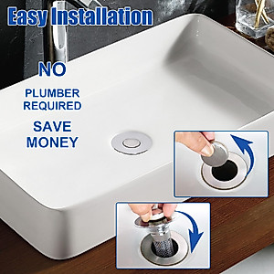 2Pcs Bathroom Sink Drain Strainer Hair Catcher, Pop Up Sink Drain Stopper with Removable Stainless Steel Filter Basket, for US Universal Bathroom Kitchen Basin Sink Stopper Replacement