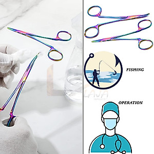 LAJA Imports Set of 2 Non-Locking Hemostat Straight & Curved 5'' for Ear Care Rainbow Multi Color