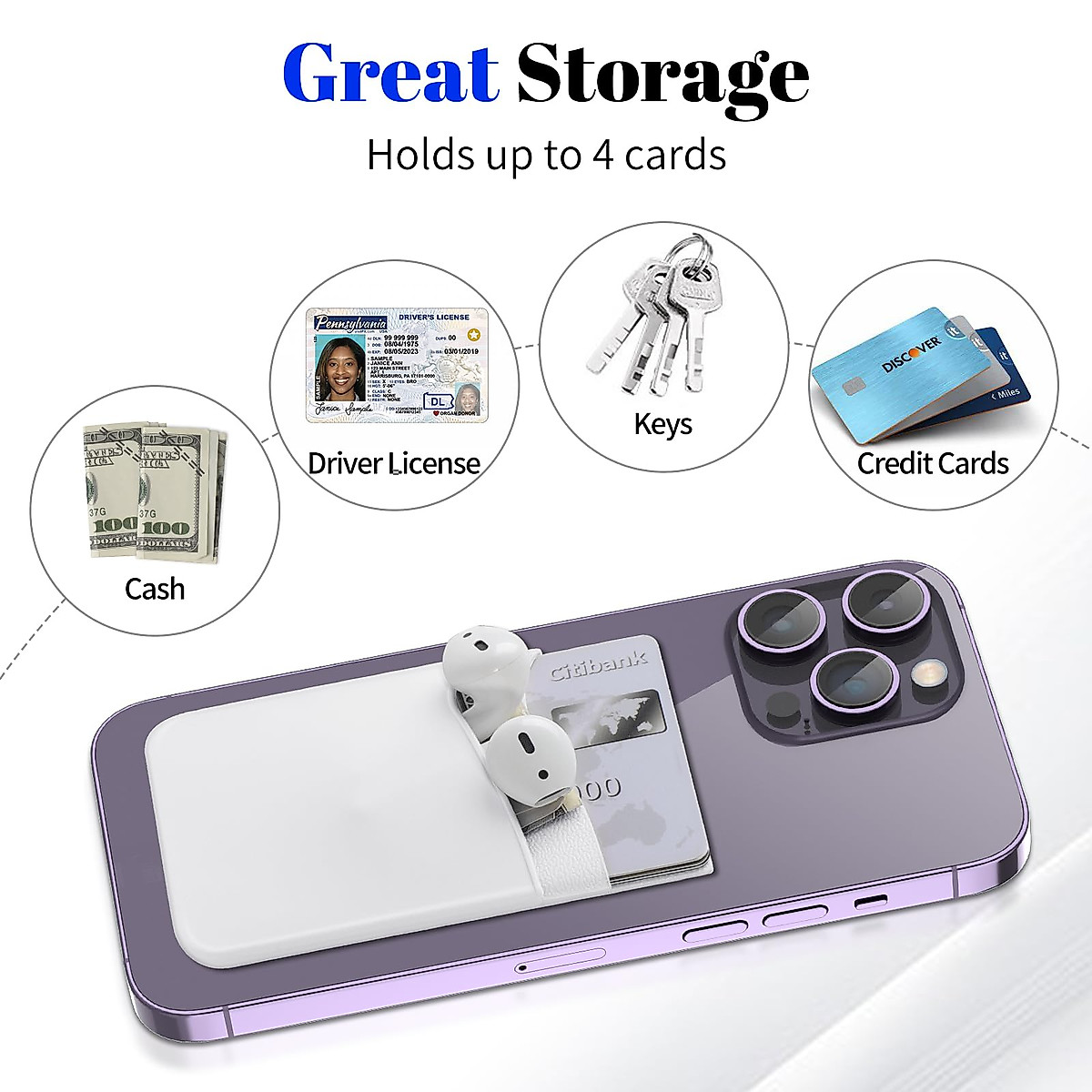 Senose Phone Card Holder, Phone Wallet Stick On, Silicone Card Holder for Back of Phone Credit Card Holder for Phone Case Compatible for Most of Cell Phone (iPhone, Samsung) - Pack of 3(White)