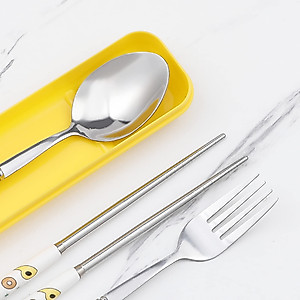 Pooh Portable Camp Reusable Flatware Cute Pooh Bear Travel Utensils Case with Stainless Steel Fork Spoon Chopsticks(SCF-Pooh)