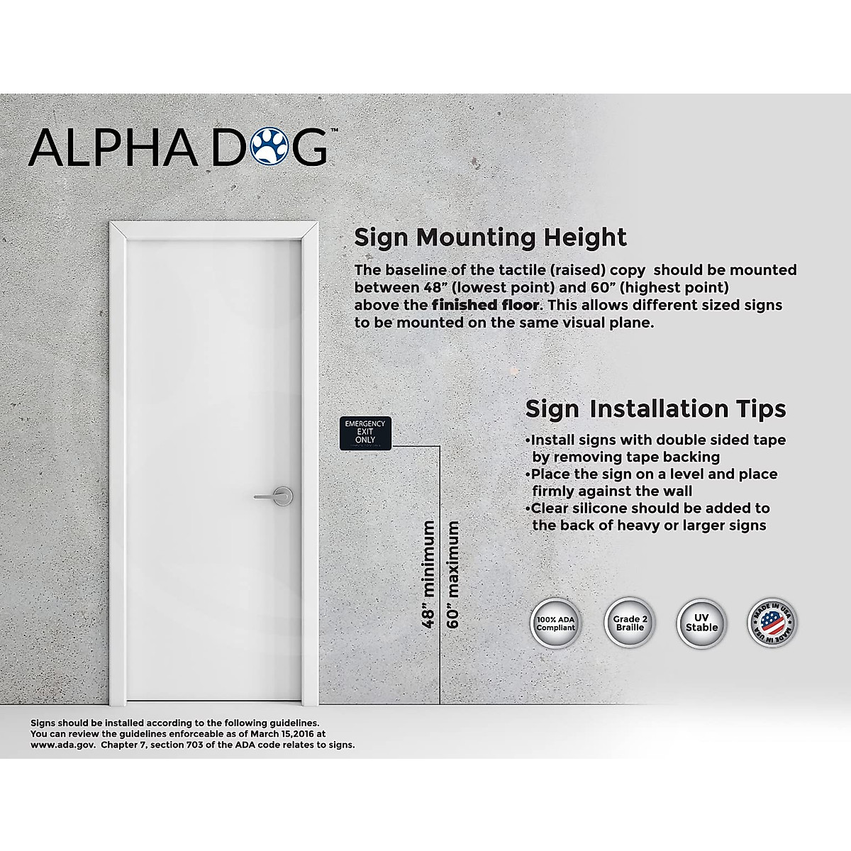 ALPHA DOG ADA SIGNS - Emergency Exit Only Sign with Braille for Your Business, 6x9 Inch, ADA Compliant, Indoor or Outdoor, Easy Installation, Made in the USA, Black