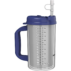 32 oz Double Walled Hospital Mug with Straw - Blue Lid and Handle - Mugs N Coffee