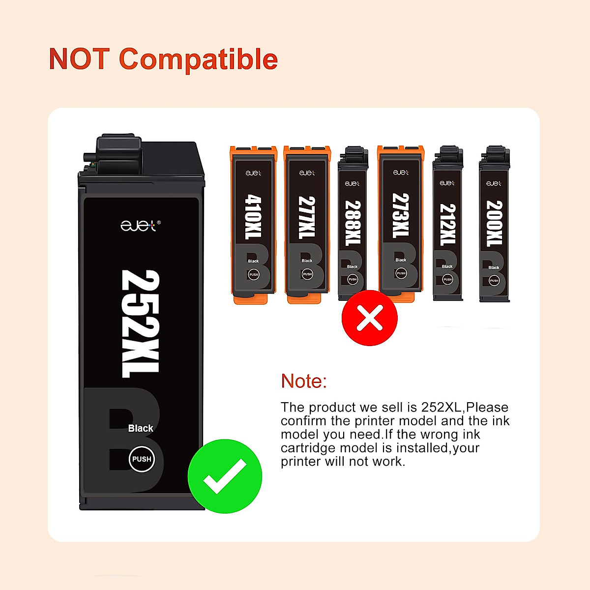 ejet 252XL Remanufactured Ink Cartridge Replacement for Epson 252 Ink 252 XL T252 T252XL Ink for Workforce WF-3640 WF-3620 WF-7210 WF-7710 WF-7720 Printer (2 Cyan, 2 Magenta, 2 Yellow, 6-Pack)