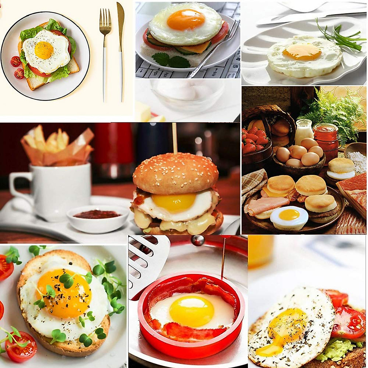 Egg Ring, Yubng Egg Cooking Rings, Round Pancake Mold, Silicone Ring for Eggs, 4 Pack Reusable Fried Egg Mold with an Oil Brush (multi-shapes)