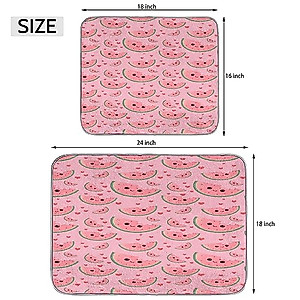 Cute Watermelon Pink Dish Drying Mat for Kitchen Counter, Absorbent Reversible Microfiber Dishes Pad Reusable Washable Dish Drainer Rack Mats, 18 Inch x 24 Inch