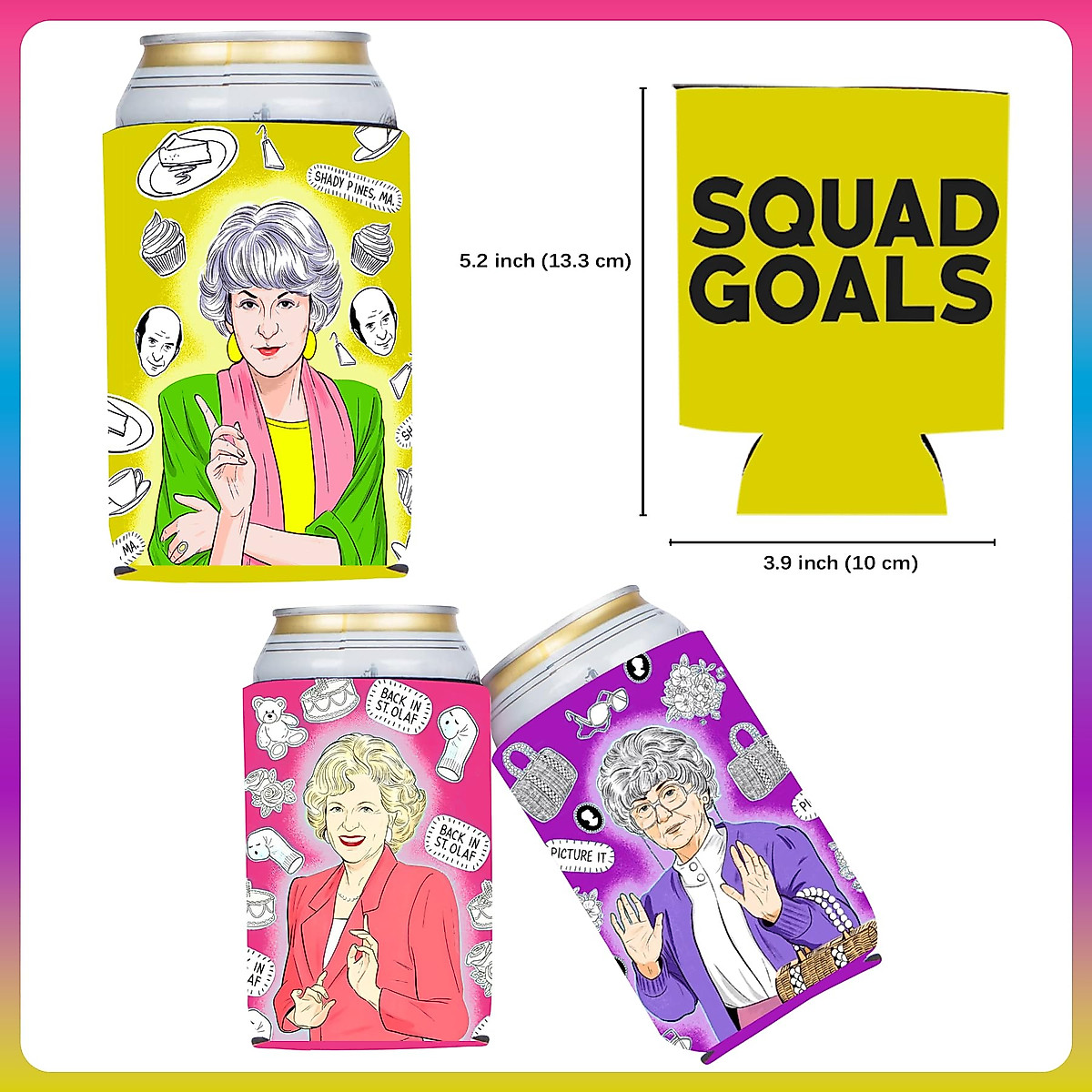 HOMEZZO Golden Girls Themed Party Can Coolers, 8 Pcs Funny Golden Girls Can Sleeves for Girls Party