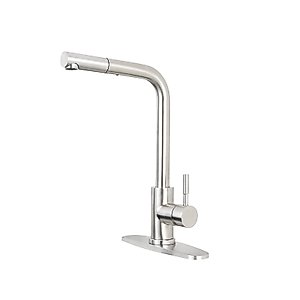 TRYWELL Kitchen Faucets with Pull Down Sprayer Stainless Steel Kitchen Sink Single Handle Utility Faucet Modern Brushed Nickel Faucet and Deck Plate for Kitchen Bar Camper RV