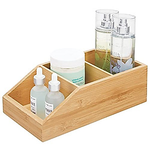 mDesign Bamboo Wood Compact Bathroom Storage Organizer Bin Box - 3 Divided Sections - Cabinets, Shelves, Countertops, Bedroom, Kitchen, Laundry Room, Closet, Garage, 4 Pack - Natural/Tan