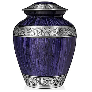 Cremation Urns for Human Ashes Large Size Adult Funeral Urns with Secured Lid for Men Women Male Female Handcrafted 9 Inch Size Purple Blue Finish 210lbs with Velvet Bag